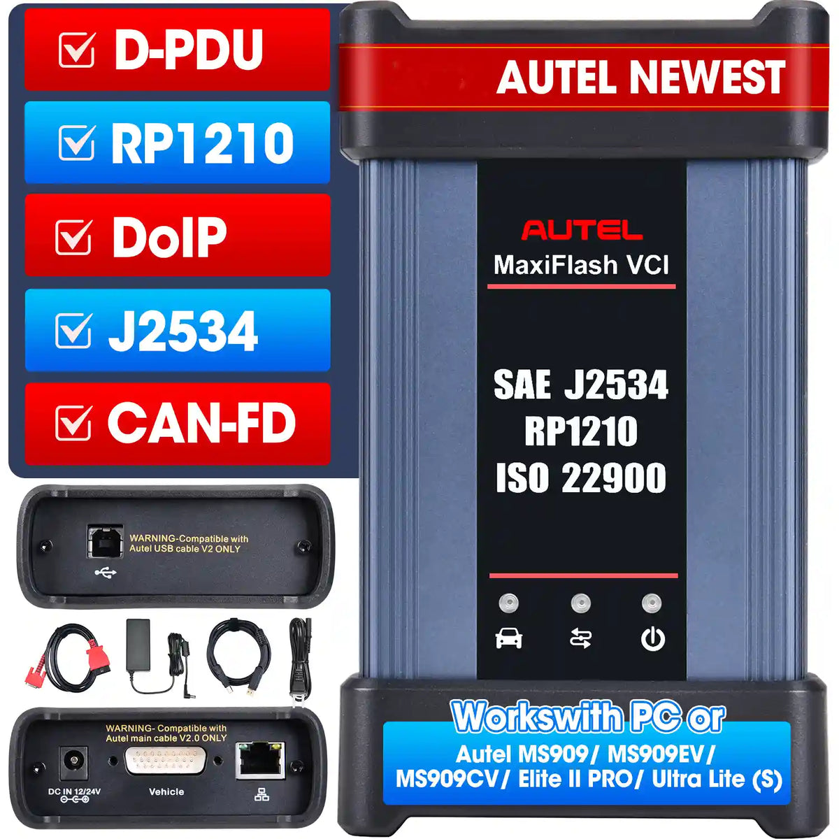 Autel Maxiflash VCI J2534 CAN FD/DOIP ECU Programming Tool Work with A ...